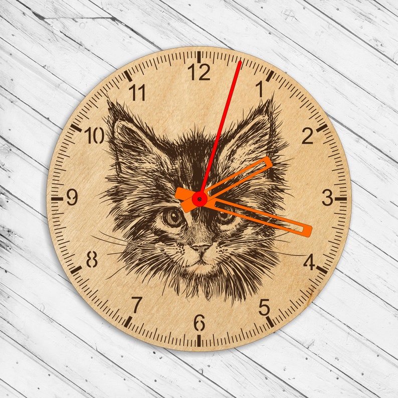 Wall Clock Cute Cat Laser Cut Dxf Glowforge Svg Xtool D1 CNC - Etsy