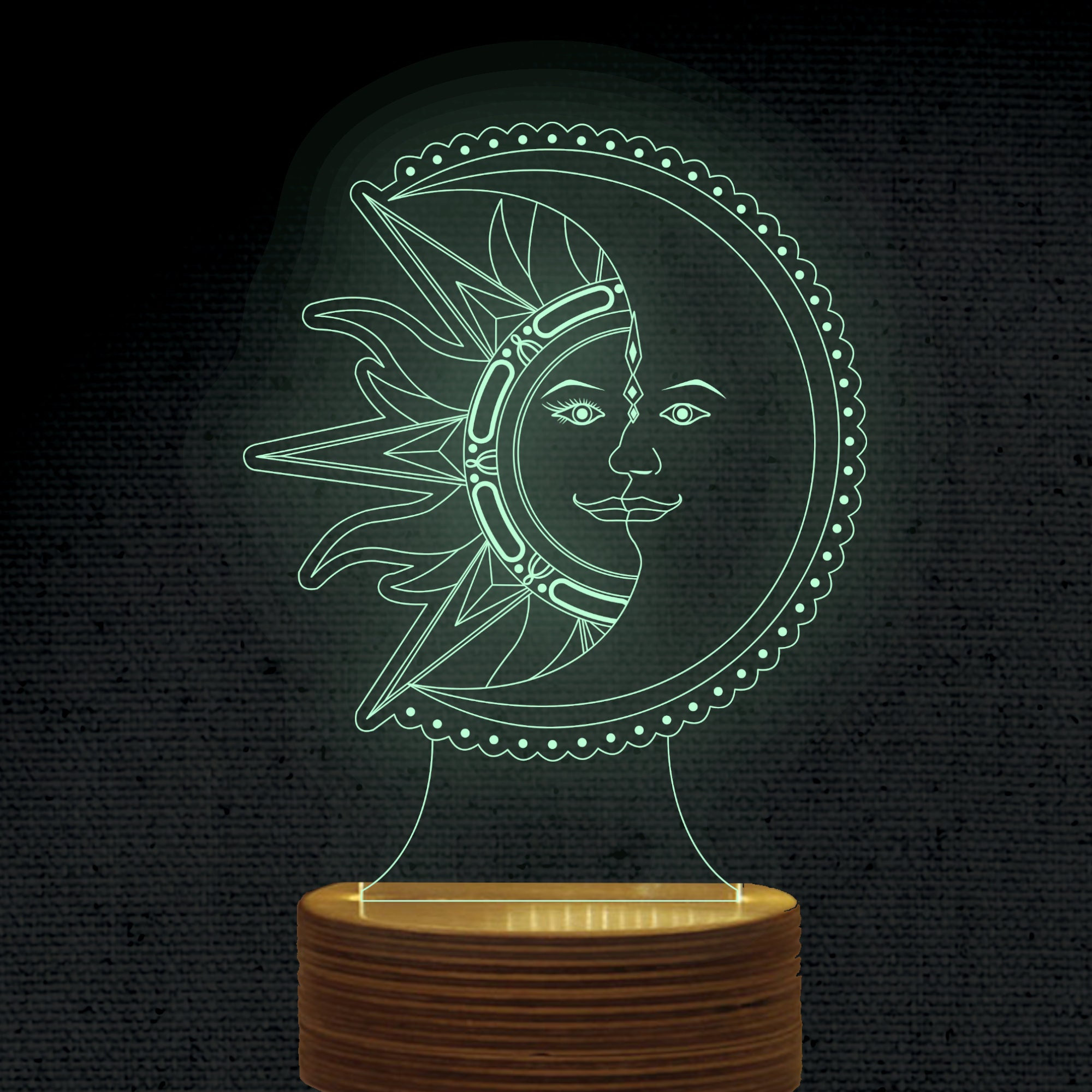 Sun and Moon 3D Illusion Acrylic Hologram Night Led Lamp Laser - Etsy