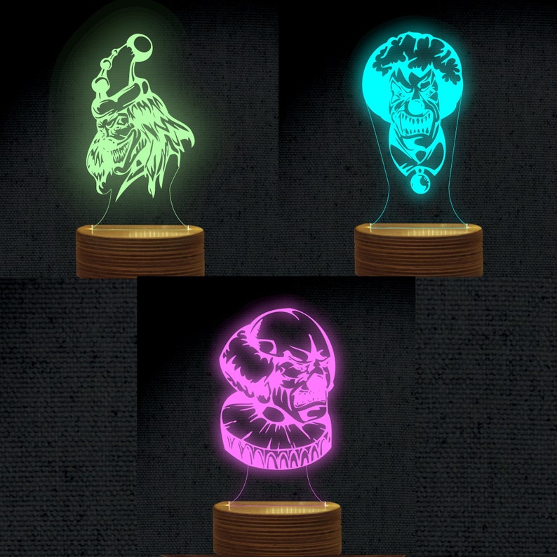 Bad Clown 3D Illusion Acrylic Hologram Night Led Lamp Laser - Etsy