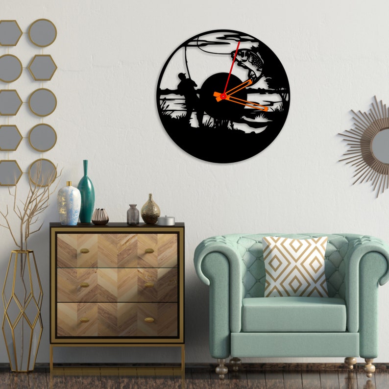 Wall Clock Fishing Laser Cut Dxf Glowforge Svg Xtool D1 CNC Cutting ...