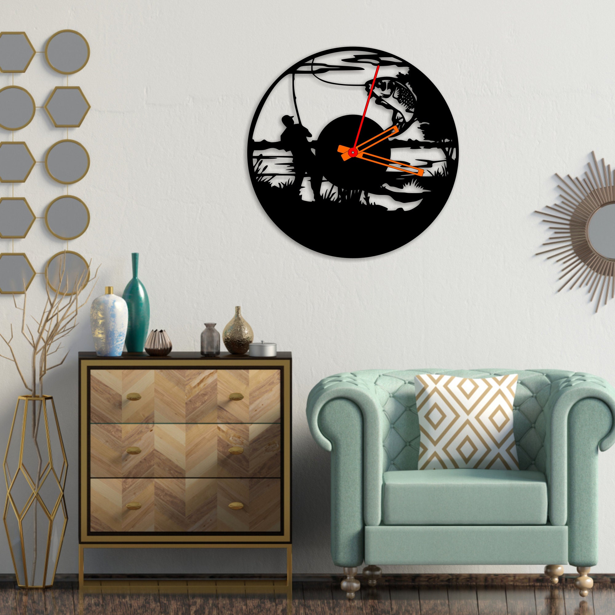 Wall Clock Fishing Laser Cut Dxf Glowforge Svg Xtool D1 CNC Cutting ...