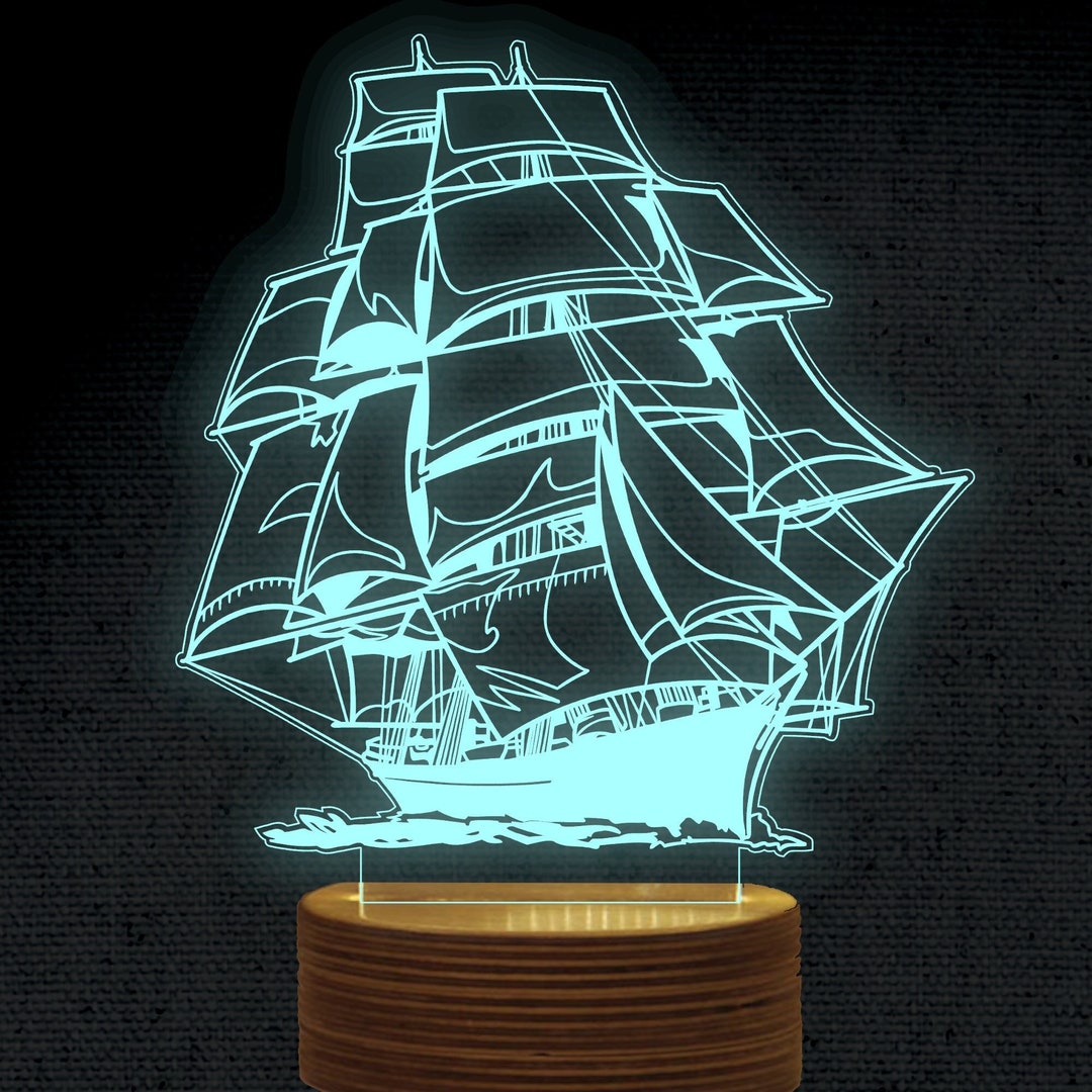 Ship 3D Illusion Acrylic Hologram Night Led Lamp Laser Cut Engraving ...