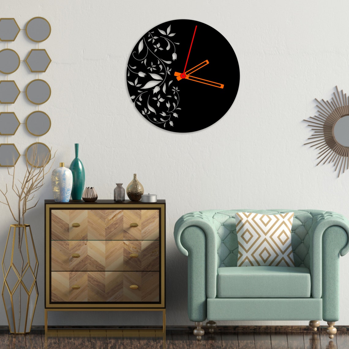 Wall Clock Flowers Laser Cut Dxf Glowforge Svg Xtool D1 CNC - Etsy