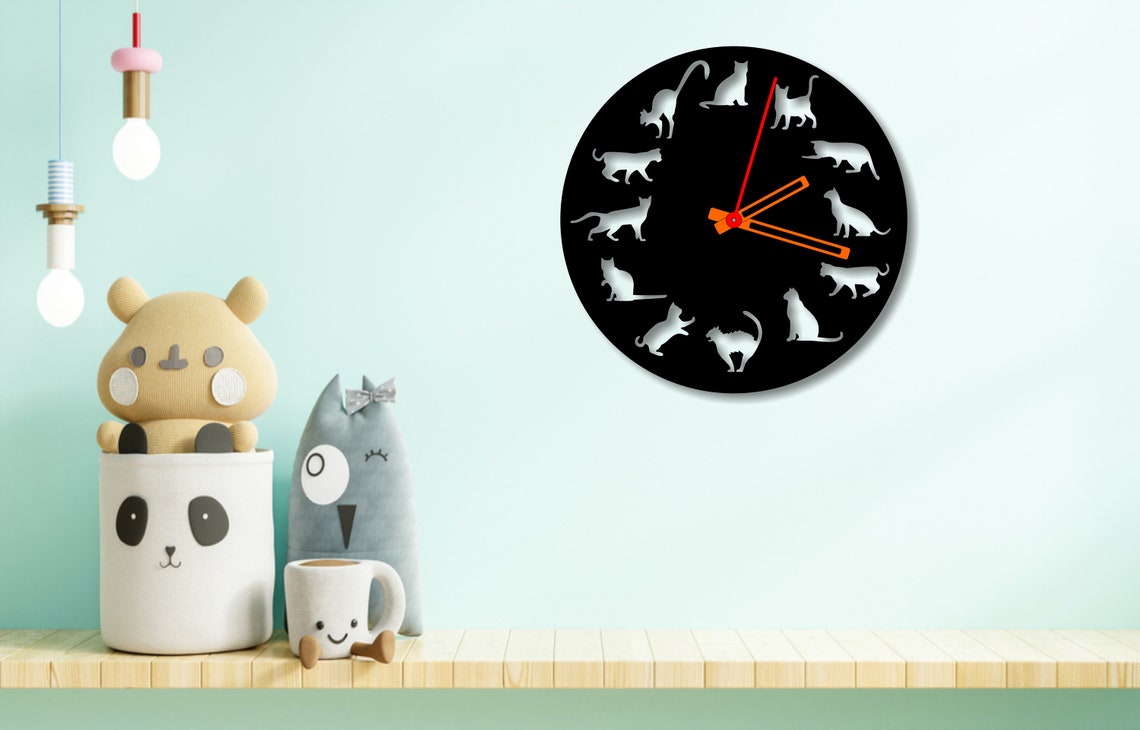 Cat Wall Clock Laser Cut Dxf Glowforge Svg Xtool D1 CNC - Etsy