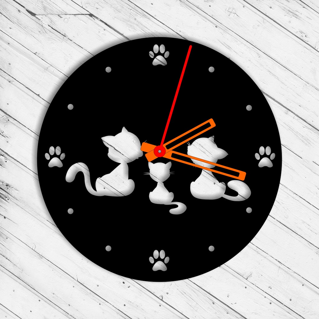 Wall Clock Kitty Cat Laser Cut Dxf Glowforge Svg Xtool D1 CNC Cutting ...