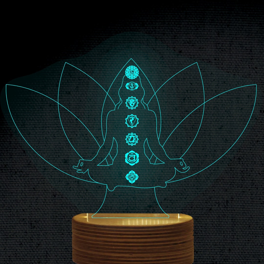Chakras 3D Illusion Acrylic Hologram Night Led Lamp Laser Cut Engraving ...