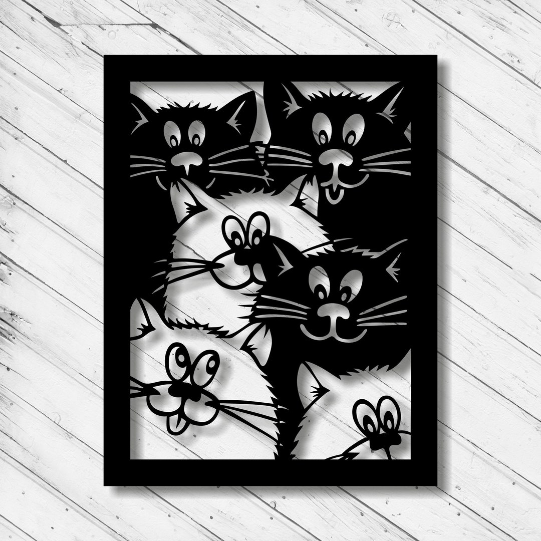 Cats Wall Art Decor Laser Cut Dxf Glowforge Svg Xtool D1 CNC Router ...