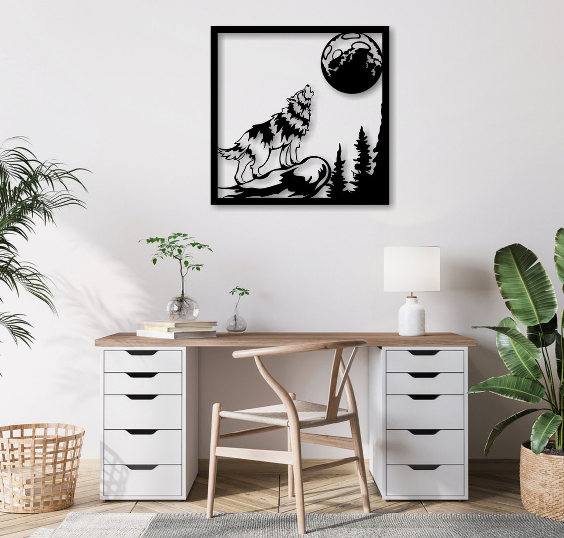 Wolf With Moon Wall Art Decor Laser Cut Dxf Glowforge Svg Xtool D1 CNC ...