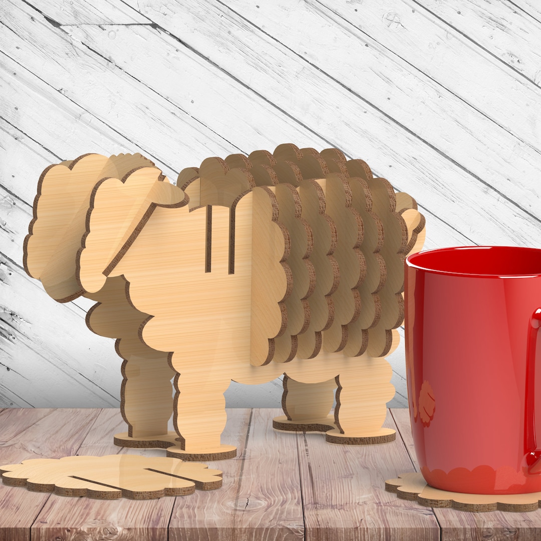 Sheep Coaster Sets With Holder Laser Cut Dxf Glowforge Svg CNC Router ...
