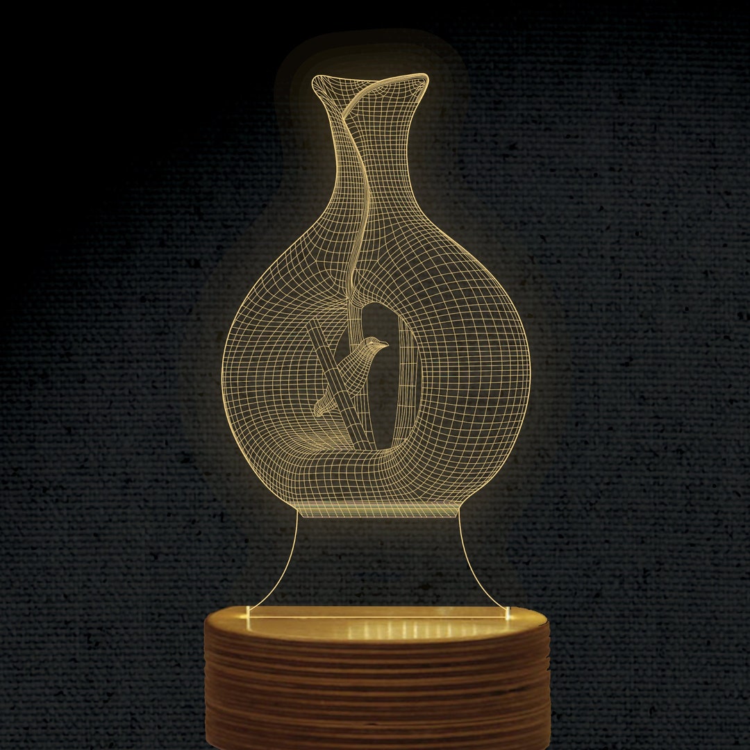 Vase and Bird 3D Illusion Acrylic Hologram Night Led Lamp Laser Cut ...