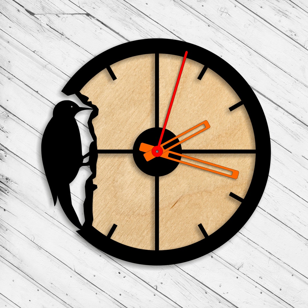 Wall Clock Woodpecker Laser Cut Dxf Glowforge Svg Xtool D1 CNC Cutting ...