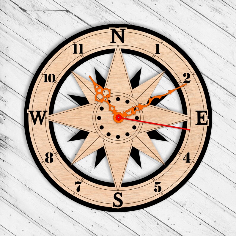 Compass Wall Clock Template Laser Cut Dxf Glowforge Svg CNC - Etsy