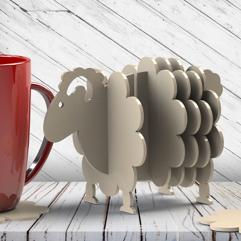 Sheep Coaster Sets With Holder Laser Cut Dxf Glowforge Svg CNC Router ...