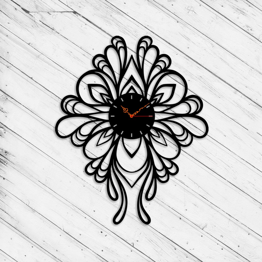 Flower Wall Clock Laser Cut Dxf Glowforge Svg Template CNC Cutting ...
