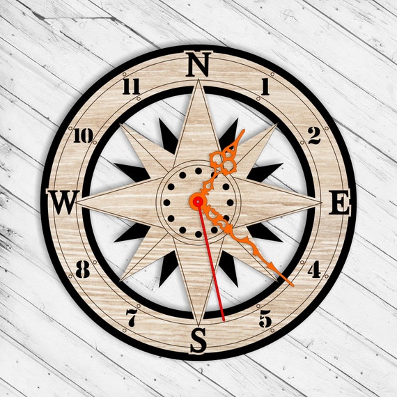 Compass Wall Clock Template Laser Cut Dxf Glowforge Svg CNC - Etsy
