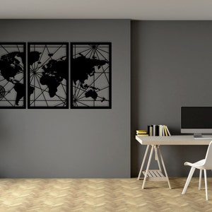 World Map Wall Art Decor Set of 3 Panels Laser Cut Dxf Glowforge Svg ...