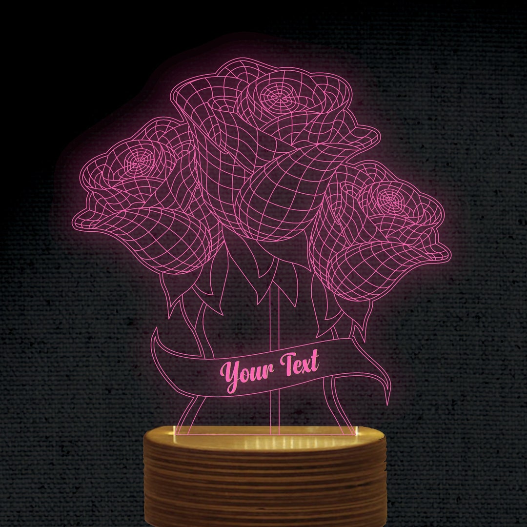 Roses 3D Illusion Acrylic Hologram Night Led Lamp Laser Cut Engraving ...