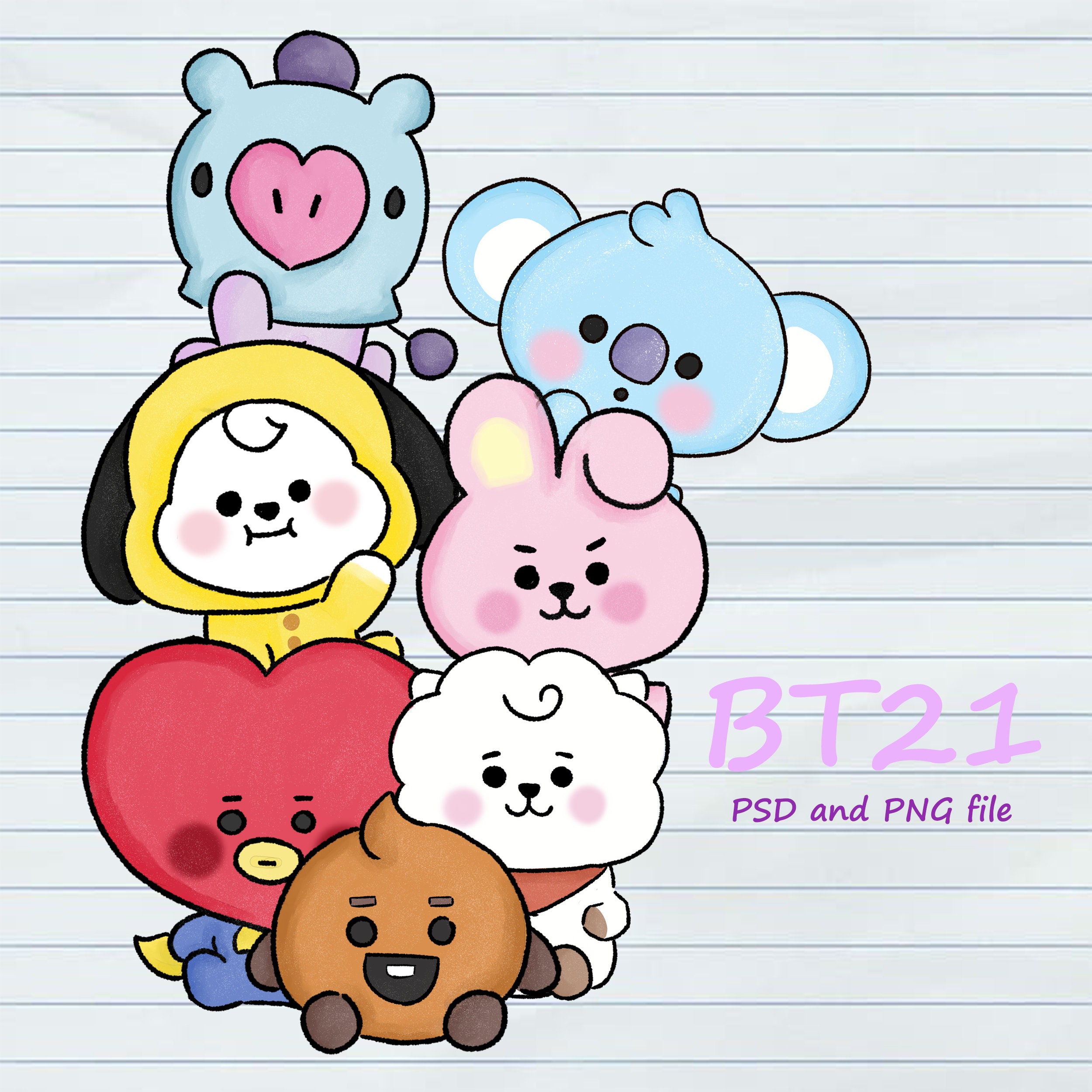 Printable Sticker BT21 Cartoon PNG and PSD File Digital Easy Download and Use Etsy
