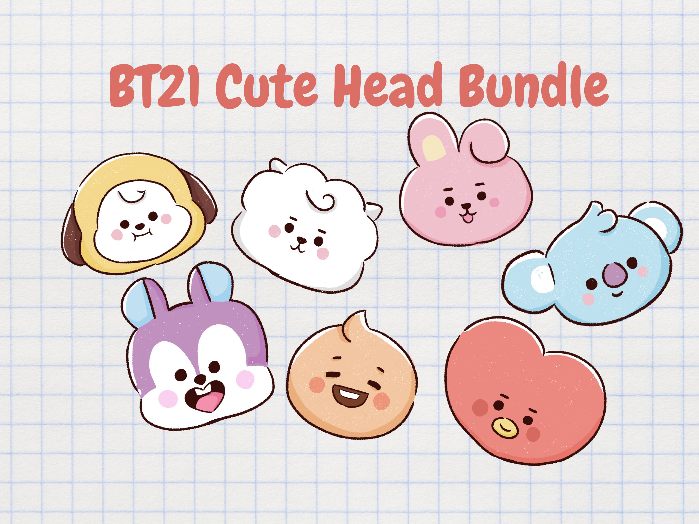 BT21 Cute Head Stickers Easy Use Download and Print - Etsy