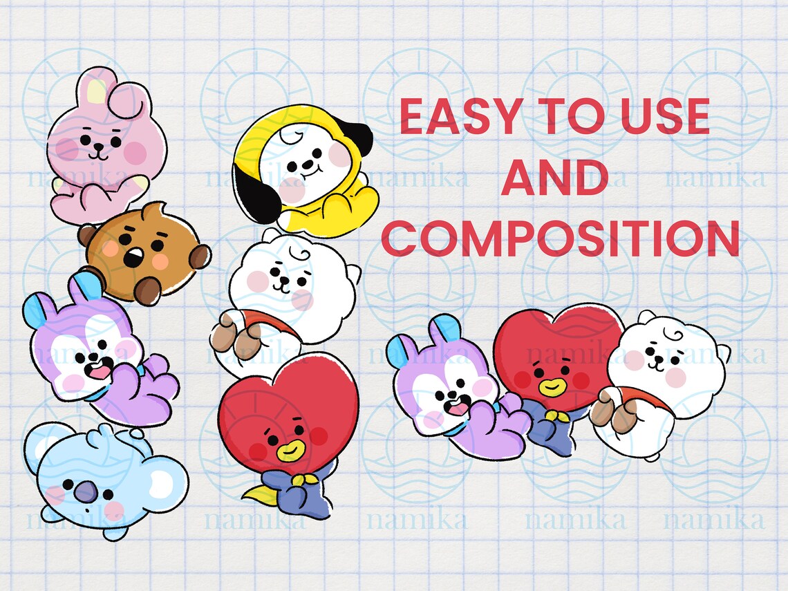 Printable Cute BT21 Stickers Bundle, in PNG File, Digital Easy Download ...