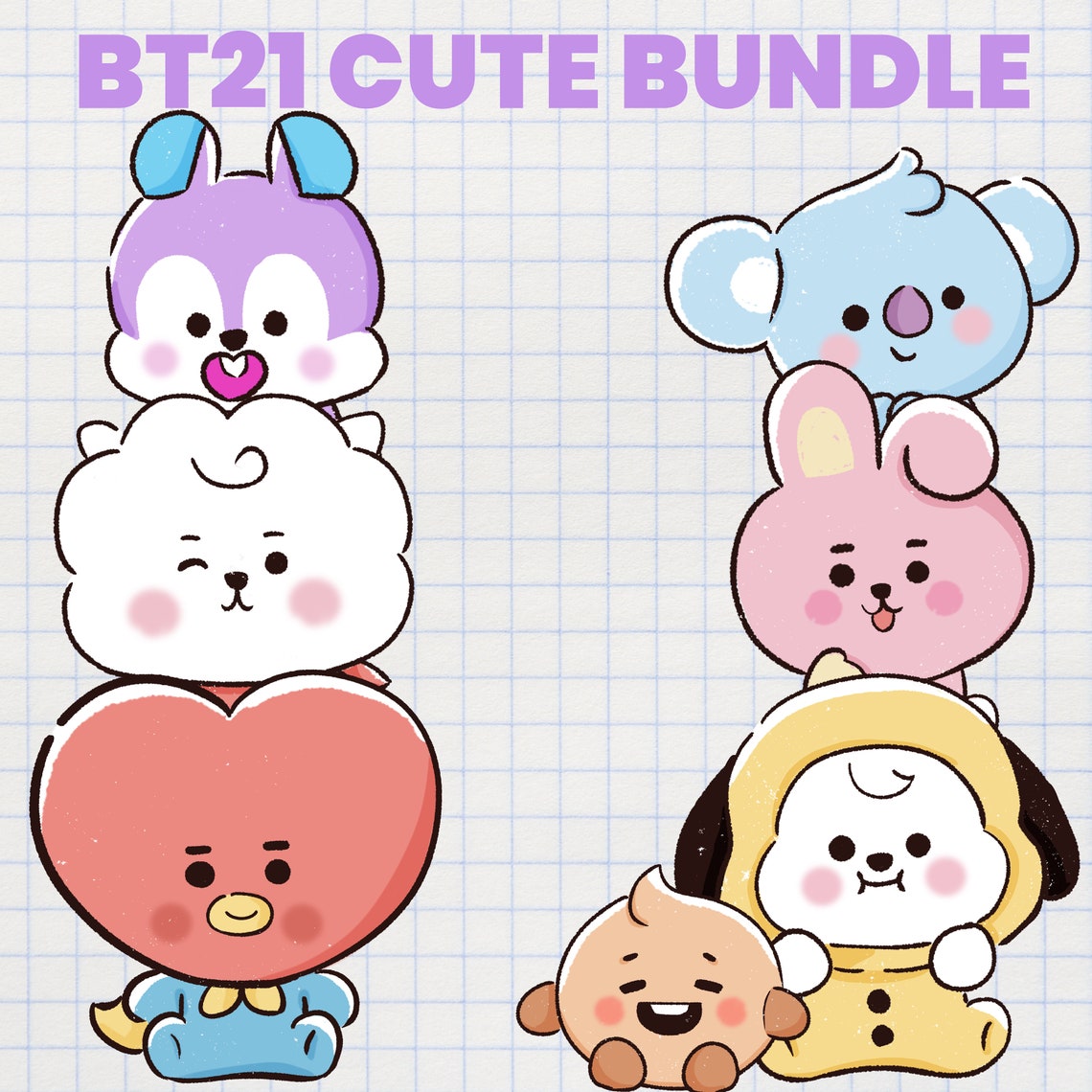 BT21 Fanart Stickers Bundle in PNG File Easy Download and Use - Etsy UK