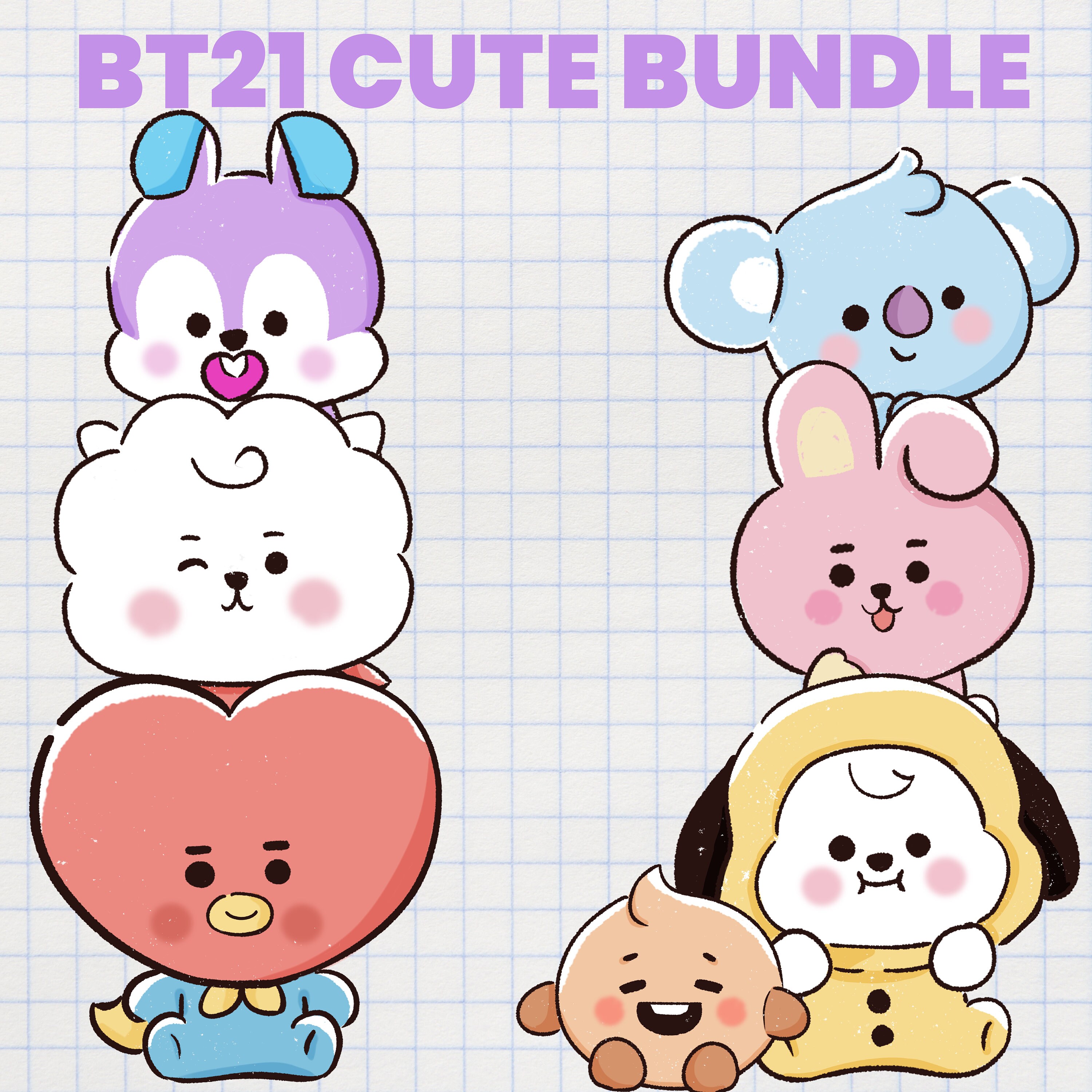 BT21 Fanart Stickers Bundle in PNG File Easy Download and Use - Etsy Israel