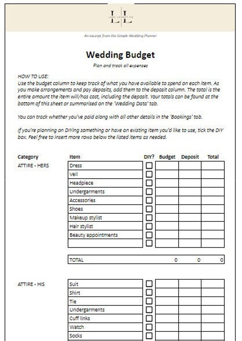 His and Hers Wedding Budget Template - Etsy