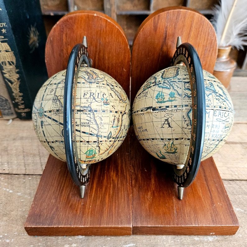 Vintage World Globe Bookends Old World Study Decor - Etsy