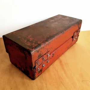 Vintage Industrial Red Toolbox, Rustic Storage Box, Old Tractor Toolbox ...