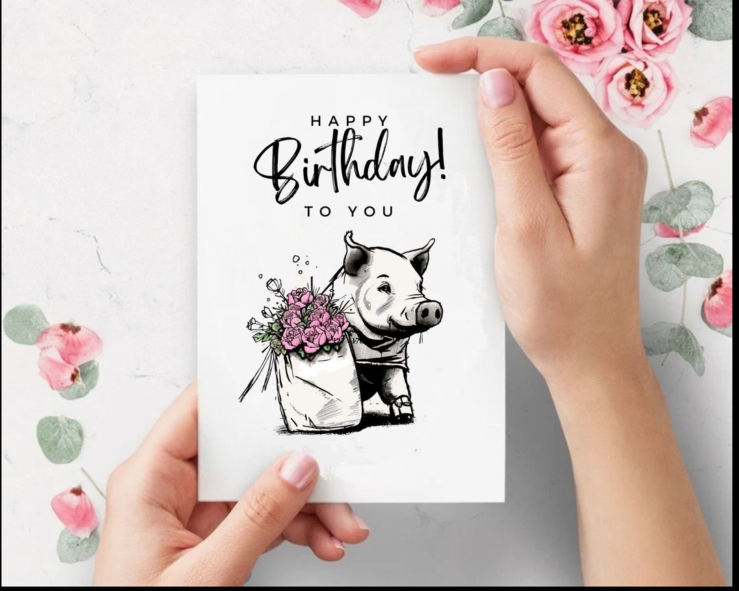 Pig Birthday Card, Cute Greeting Cards for Pig Lovers, Minimalistic ...