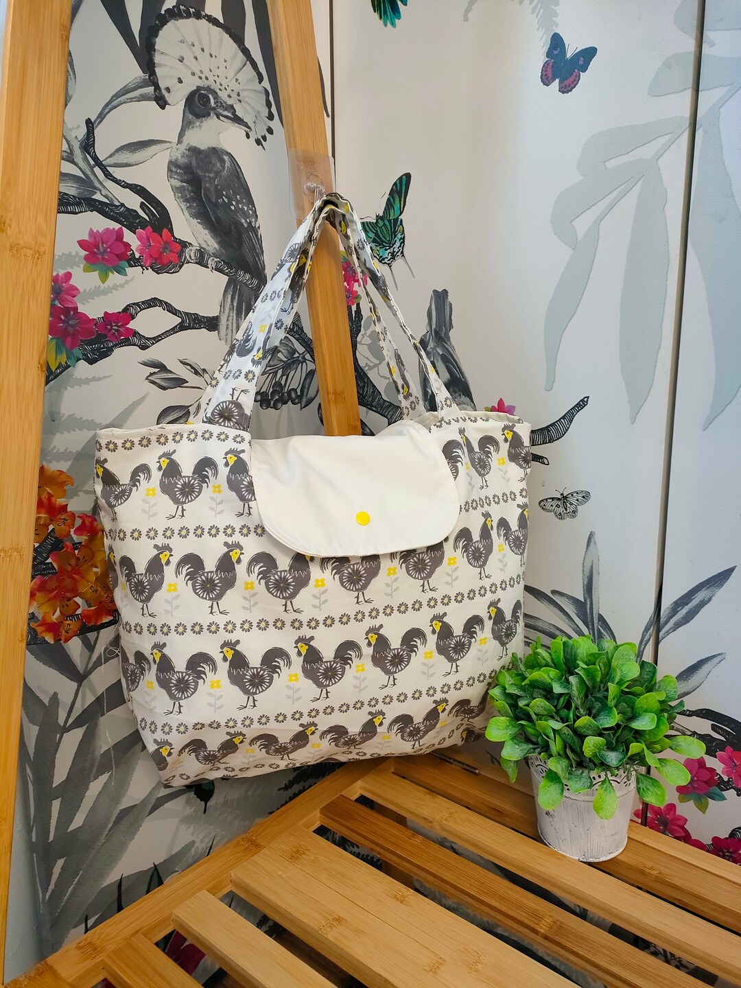Cute Chichen Tote Bag With Inside Pocket, Fully Lined Chicken Themed ...