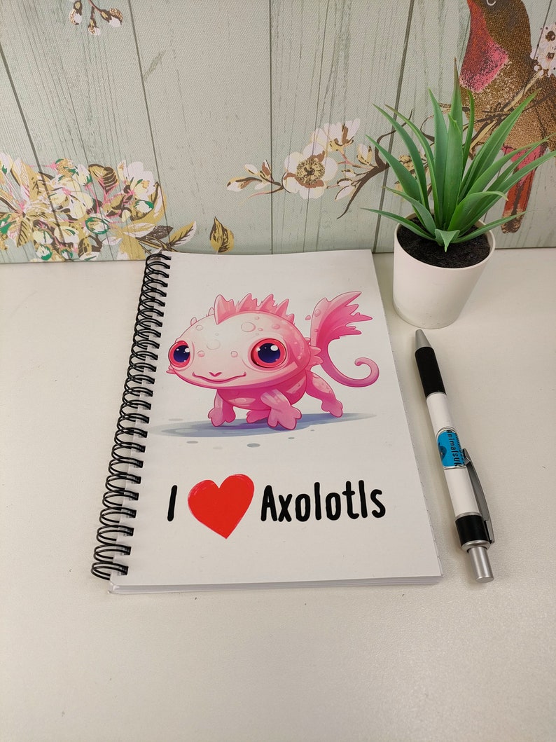 A5 Cute Axolotls Notebook With Lined Pages, Mindfulness 80pg Notebooks for Studying, Student ...