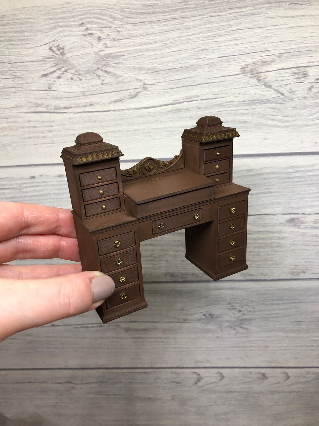 Miniature Dolls Secretary Desk With Drawers and Decoration 1:12 - Etsy