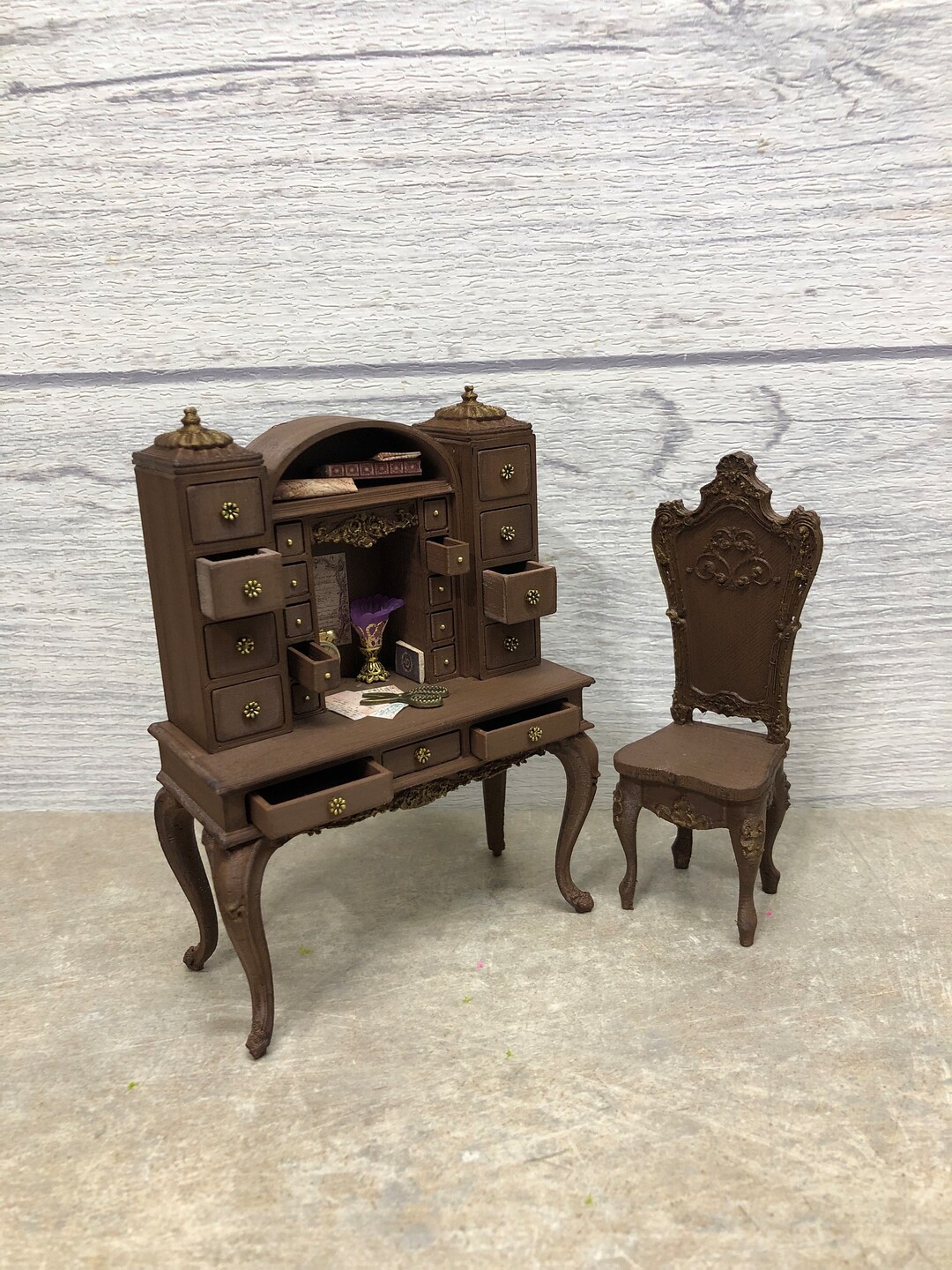 Miniature Dollhouse Secretary Table Desk With Chair 1:12 - Etsy