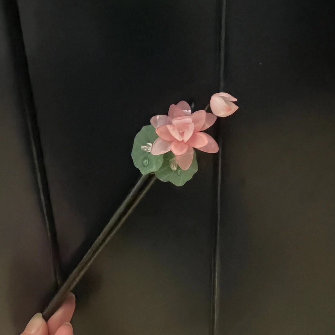 Pink Lotus Hair Stick, Wooden Hair Pins, Chinese Hanfu Hair Fork, Hair ...