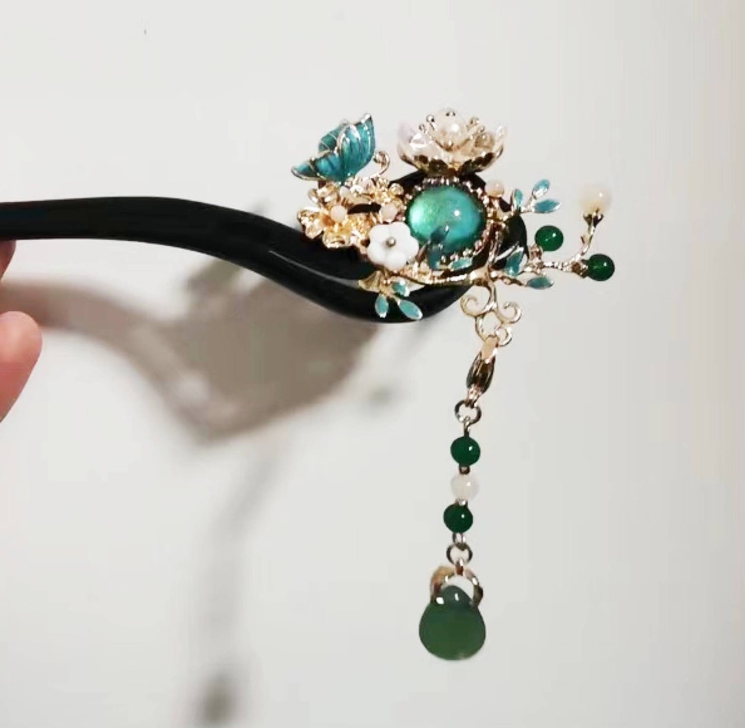 Jade Tassel Hair Stick, Metal Chinese Hairpins, Vintage Hanfu Hair ...