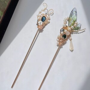 Metal Jade Hair Stick, Hanfu Luxury Hair Pins, Chinese Hair Fork, Pearl ...