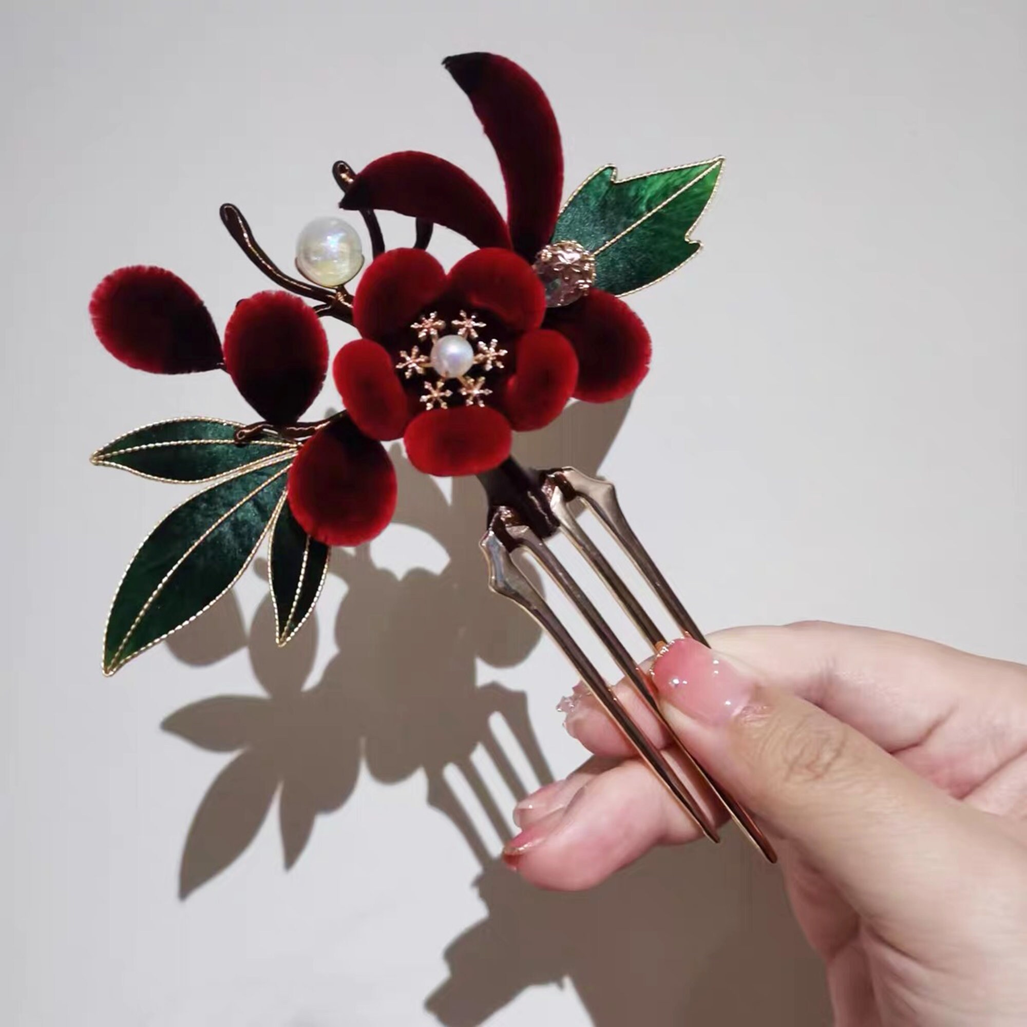 Red Wedding Hair Stick, Side Hanfu Flower Handmade Hairpin, Chinese ...