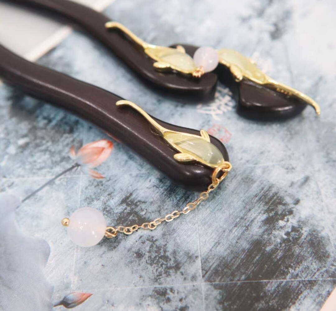 Jade Fish Hair Stick Chinese Hair Pins Japan Tassel Hair - Etsy