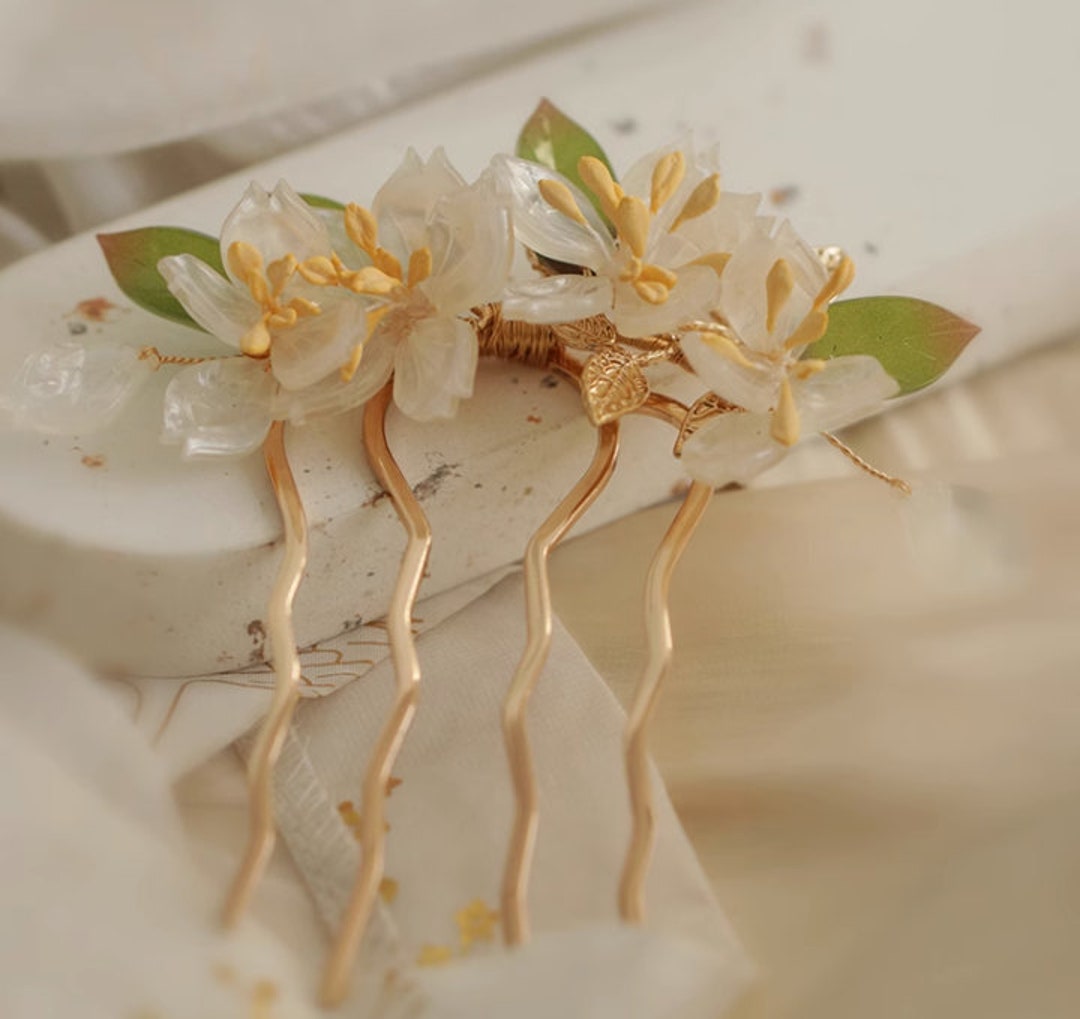 Gardenia Hair Comb, Leaf Hanfu Hair Fork, Chinese Head Piece, Flowers ...