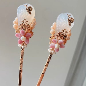 Metal Jade Hair Stick, Hanfu Luxury Hair Pins, Chinese Hair Fork, Pearl ...