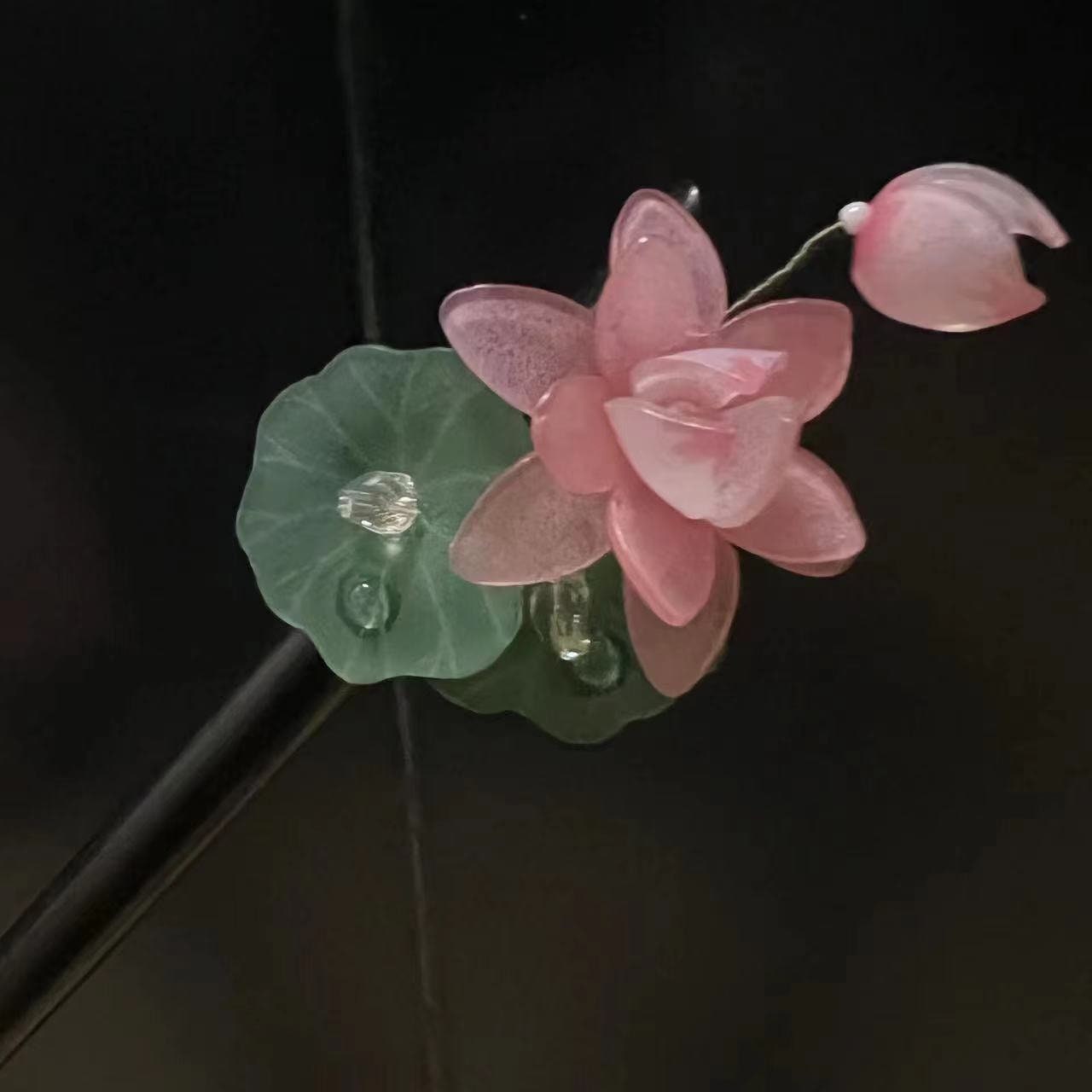 Pink Lotus Hair Stick, Wooden Hair Pins, Chinese Hanfu Hair Fork, Hair ...