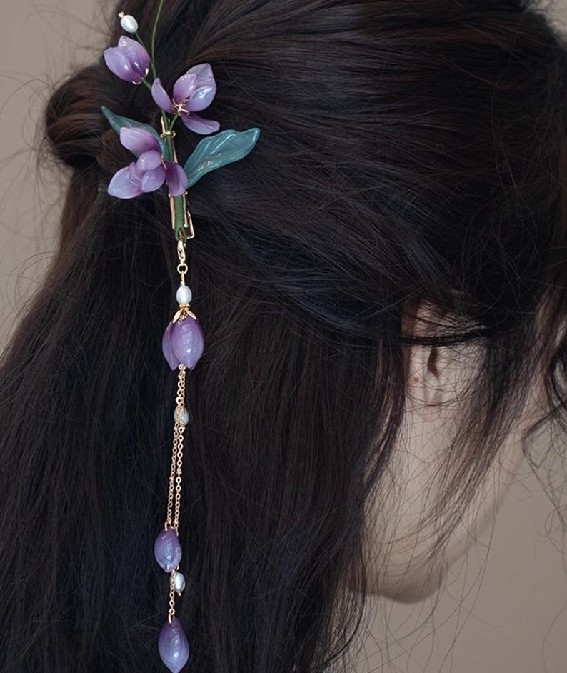 Purple Flowers Hair Clip, Hanfu Chinese Hair Fork, Vintage Chic Side ...