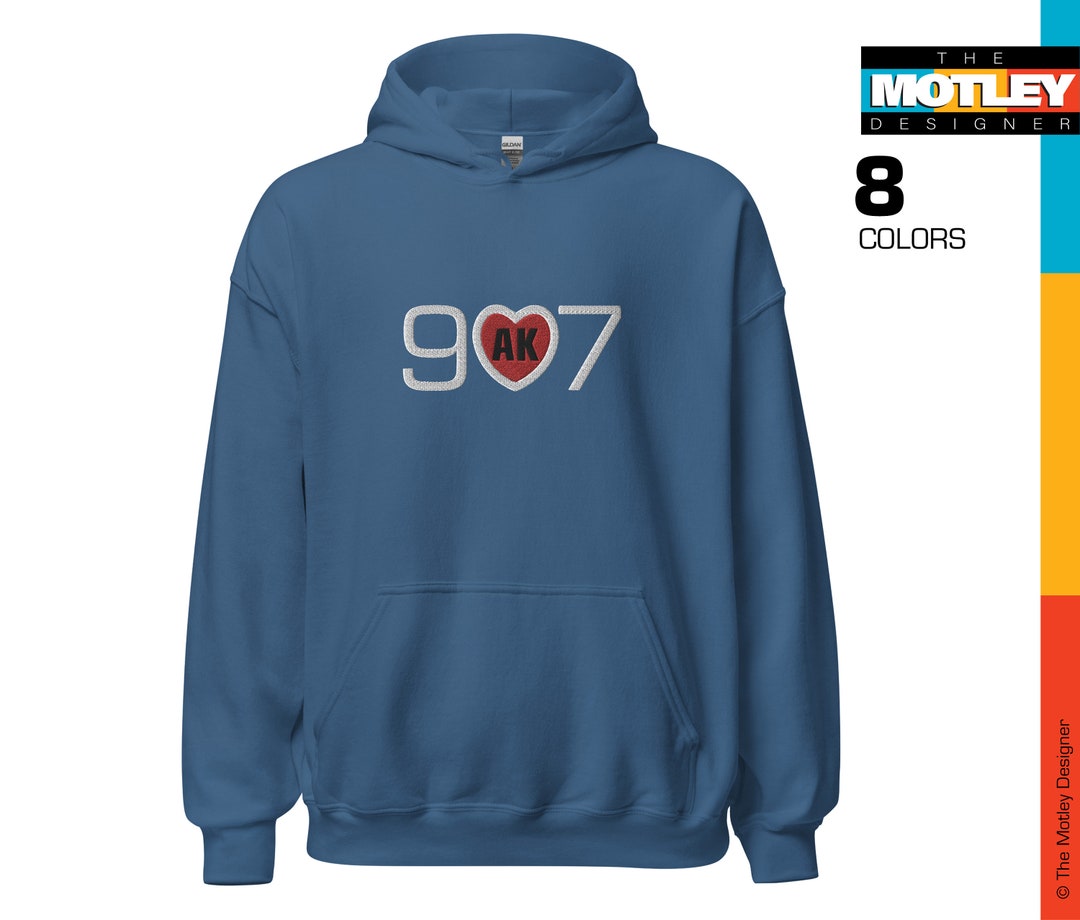 Embroidered, Alaska's Area Code 907 With AK in Center, Red Heart ...