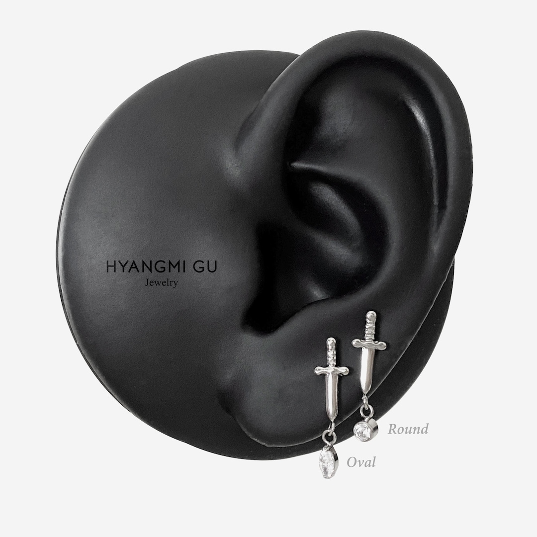 16G Titanium Dagger Dangle Stud, Sword Cartilage Flat Back Labret ...