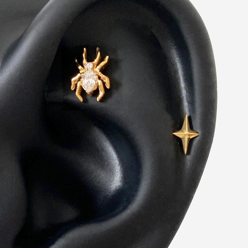 16G Titanium 3D Spike Sparkle Cartilage Flat Back Stud, Nose Stud ...