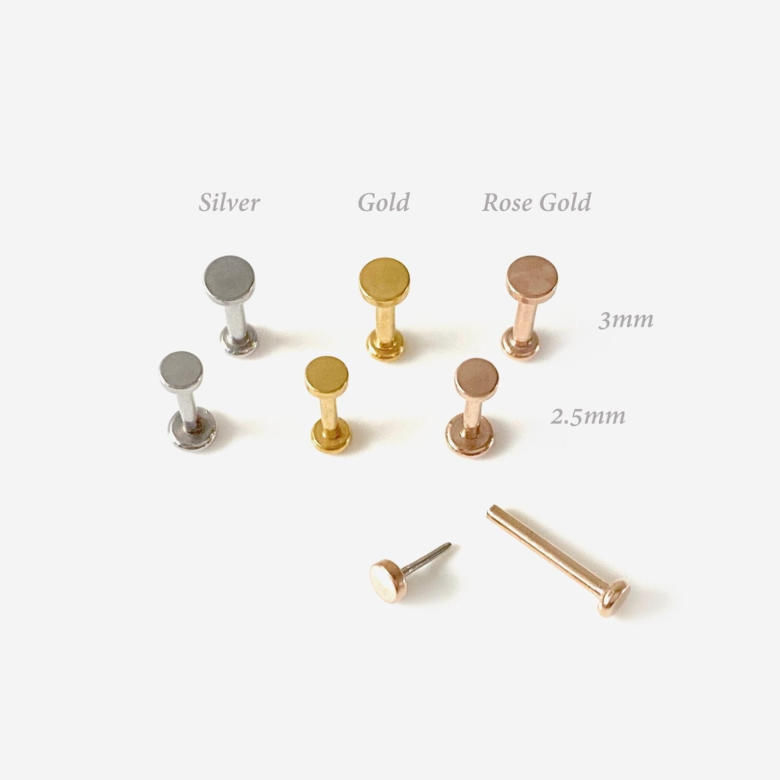 18G/16G 2.5-3mm Threadless Push Pin Dot Round Flat Back Stud, Conch ...
