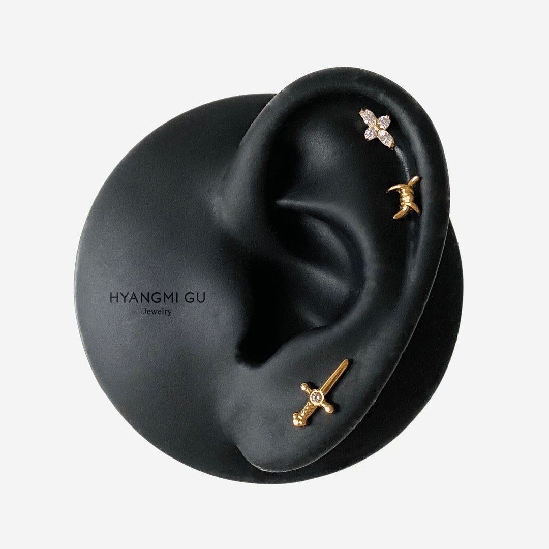 16G Titanium Dagger Sword Cartilage Flat Back Labret, Internally ...