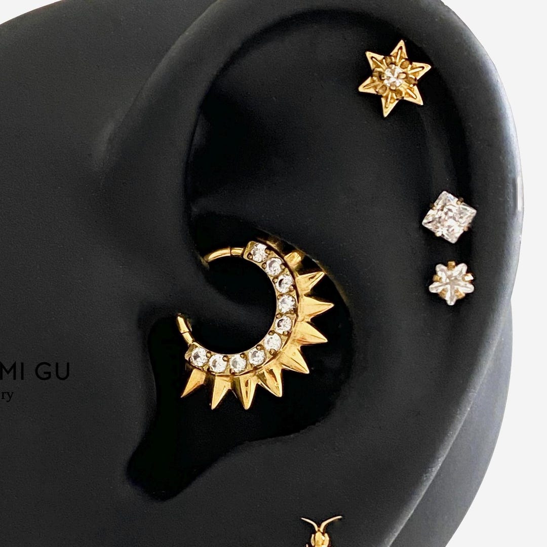 16G Titanium Spike Gold Nose Septum Ring, Daith Clicker, Round Nose ...