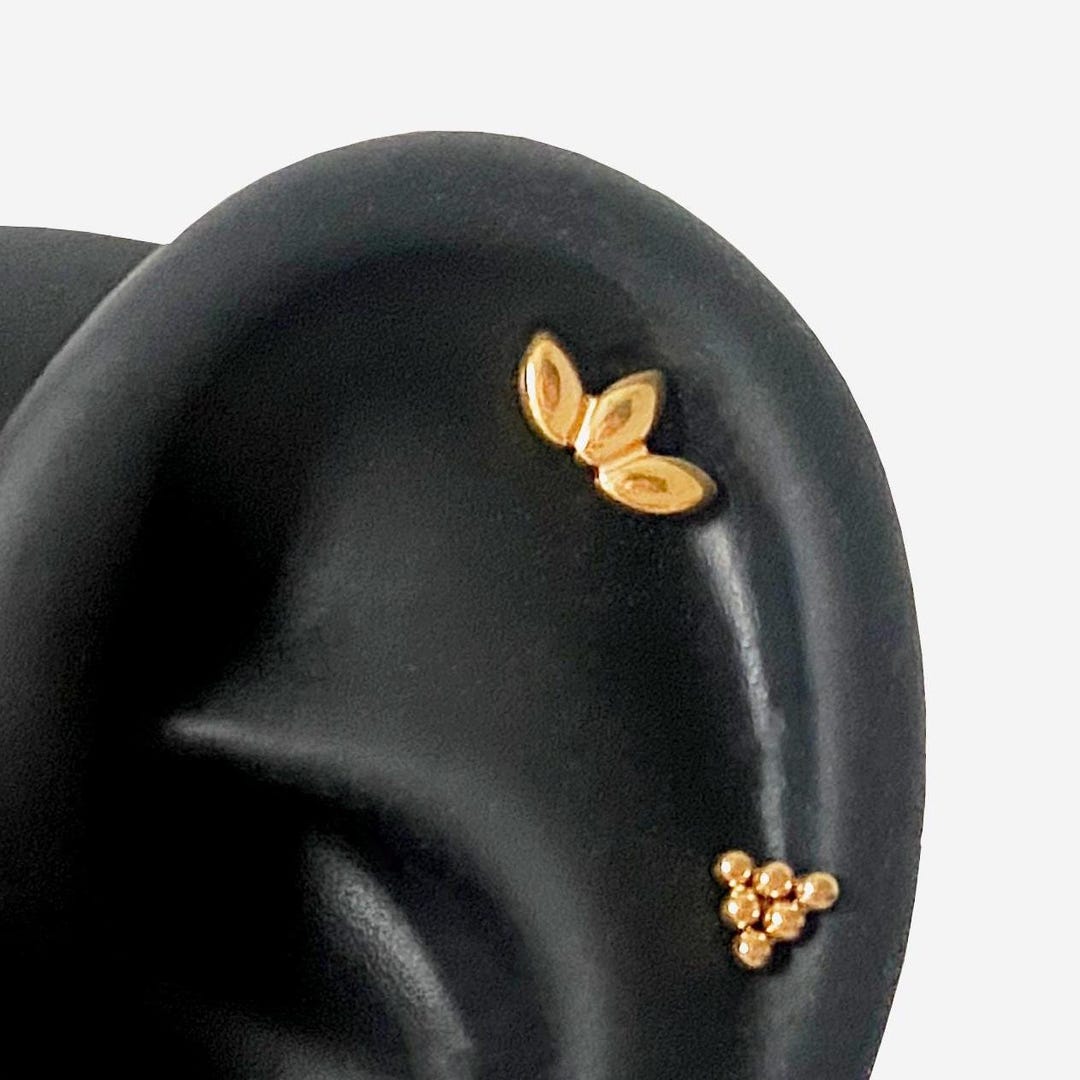 16G Titanium Crown Leaf Cartilage Flat Back Labret, Internally Threaded ...